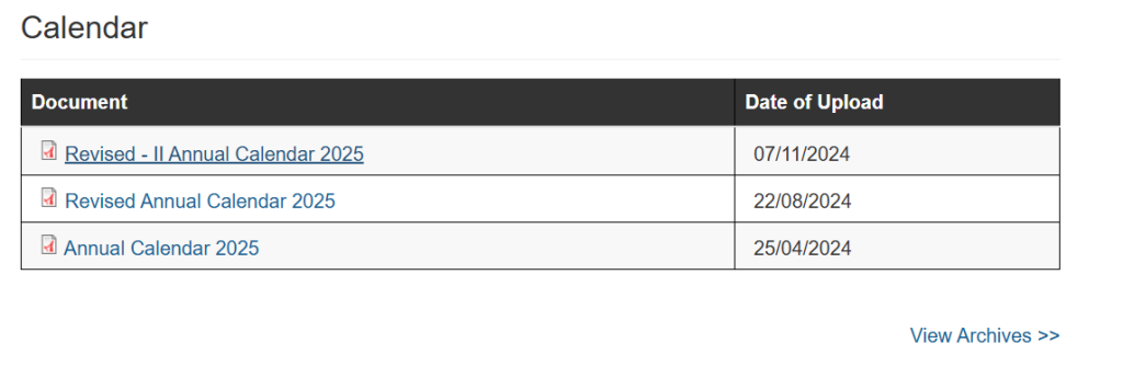 UPSC Calendar 2025 Revised