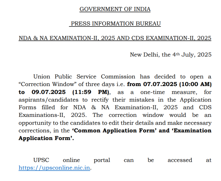 NDA 2 Application Form 2025, Correction Window Open, Check Date